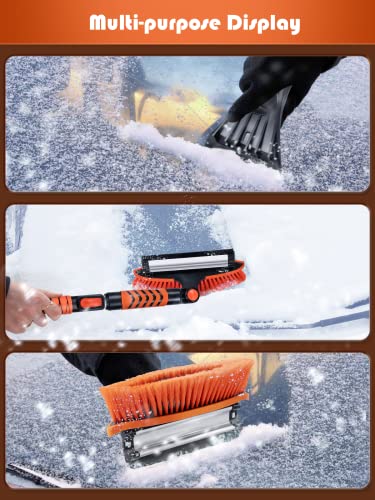 WARSUN 41.5" Snow Brush Ice Scraper for Car Windshield 3 in 1 with Squeegee Extendable Aluminum Handle Adjustable Length 34-41.5" 270° Pivoting Snow Scraper for Car Truck SUV