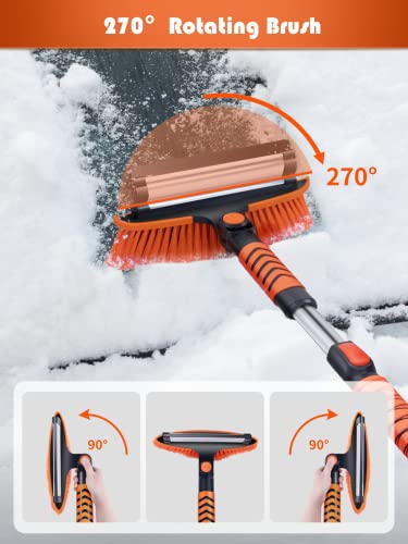 WARSUN 41.5" Snow Brush Ice Scraper for Car Windshield 3 in 1 with Squeegee Extendable Aluminum Handle Adjustable Length 34-41.5" 270° Pivoting Snow Scraper for Car Truck SUV