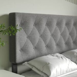 SunsGrove Queen Size Bed Frame with Button Tufted Headboard, Strong Wood Slat Support, Mattress Foundation, No Box Spring Needed, Easy Assembly, Queen Upholstered Platform Bed Frame in Gray Fabric