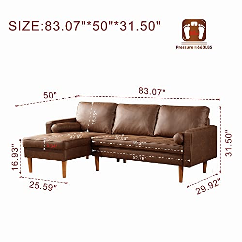 XIZZI L Shaped Sofa Convertible Sectional Sofa 3-Seat Couch with Chaise for Living Room,L Shaped 83 inches Dark Brown