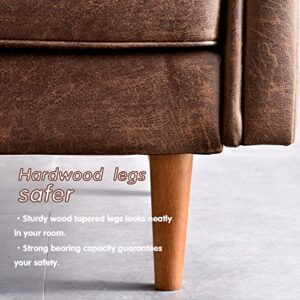 XIZZI Mid-Century Modern Sofa 3-Seat Couch with Rolled Arm and Wood Grain Legs for Living Room,74" W Dark Brown