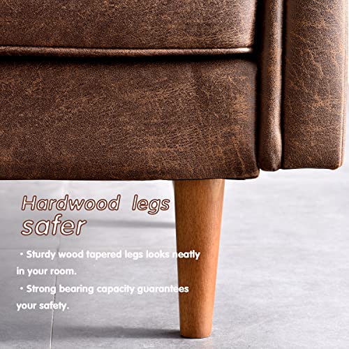 XIZZI Mid-Century Modern Sofa 3-Seat Couch with Rolled Arm and Wood Grain Legs for Living Room,74" W Dark Brown