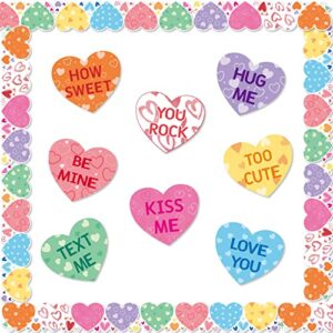 haooryx 76pcs teacher appreciate sweet conversation heart cutouts bulletin board set candy heart paper cut-outs border trim bulletin cardboard for teacher appreciate party school blackboard wall decor