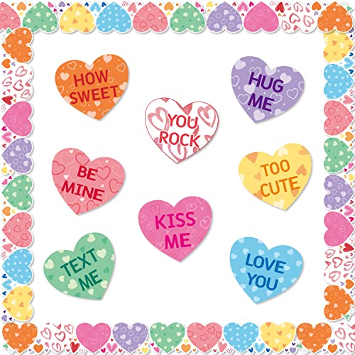 Haooryx 76Pcs Teacher Appreciate Sweet Conversation Heart Cutouts Bulletin Board Set Candy Heart Paper Cut-Outs Border Trim Bulletin Cardboard for Teacher Appreciate Party School Blackboard Wall Decor