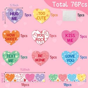 Haooryx 76Pcs Teacher Appreciate Sweet Conversation Heart Cutouts Bulletin Board Set Candy Heart Paper Cut-Outs Border Trim Bulletin Cardboard for Teacher Appreciate Party School Blackboard Wall Decor