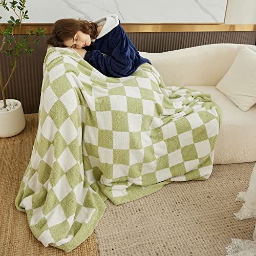 SeaRoomy Soft Throw Blanket Checkerboard Lightweight Reversible Plaid Fuzzy Cozy Microfiber Knit Checkered Blanket for Couch Bed Decor Gift(Sage Green, 51×63in)