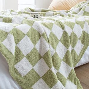 SeaRoomy Soft Throw Blanket Checkerboard Lightweight Reversible Plaid Fuzzy Cozy Microfiber Knit Checkered Blanket for Couch Bed Decor Gift(Sage Green, 51×63in)