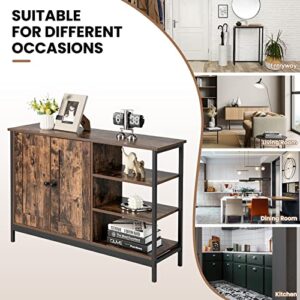 GOFLAME Buffet Storage Cabinet, Industrial Sideboard Cabinet with 2 Doors, Adjustable Shelf & 3-Tier Rack, Freestanding Coffee Bar Cabinet for Kitchen, Living Room, Rustic Brown