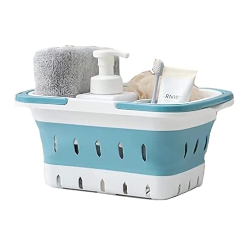 ANNIYA Plastic Caddy for Cleaning Supplies Products, Storage Collapsible Basket with Handles, Box Organizer Bin for Bathroom, Kitchen, College Dorm,Gym (Blue 1 pack)