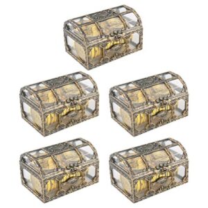 stobok pirate decor 5pcs pirate treasure chest box, plastic pirate treasure chest vintage coin storage box small treasure case toys for kids party favor vintage candy box