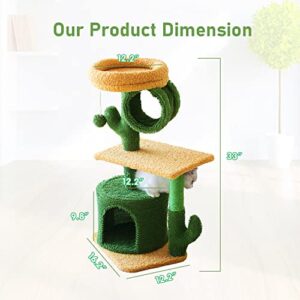 KIYUMI US20L Cat Tree Cat Tower Sisal Scratching Posts Cat Condo Play House Hammock Jump Platform Cat Furniture Activity Center Green