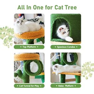 KIYUMI US20L Cat Tree Cat Tower Sisal Scratching Posts Cat Condo Play House Hammock Jump Platform Cat Furniture Activity Center Green