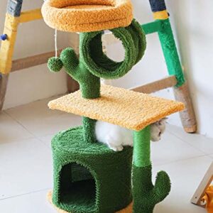 KIYUMI US20L Cat Tree Cat Tower Sisal Scratching Posts Cat Condo Play House Hammock Jump Platform Cat Furniture Activity Center Green