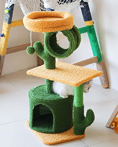 KIYUMI US20L Cat Tree Cat Tower Sisal Scratching Posts Cat Condo Play House Hammock Jump Platform Cat Furniture Activity Center Green