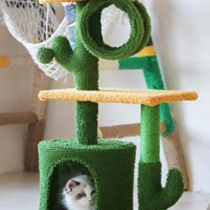 KIYUMI US20L Cat Tree Cat Tower Sisal Scratching Posts Cat Condo Play House Hammock Jump Platform Cat Furniture Activity Center Green