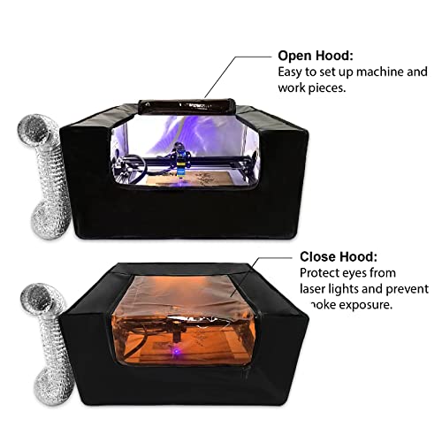 Laser Engraver Enclosure with Smoke Vent and LED Light, Fireproof Fabric, Eye Protection Film, 25x25x13 Inch Laser Engraving Machine Protective Cover,Reduce Laser Beam for COMGO Z1 A5Pro Master2 S2