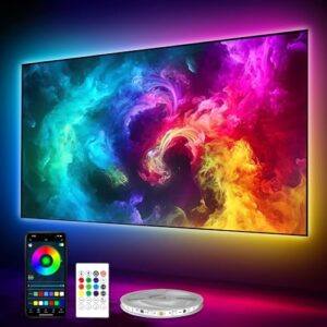 pangton villa led lights fot tv 65-75 inch, 16.4ft icrgb tv led backlight kit work with app & remote control, music sync tv led lights, tv lights behind, usb powered