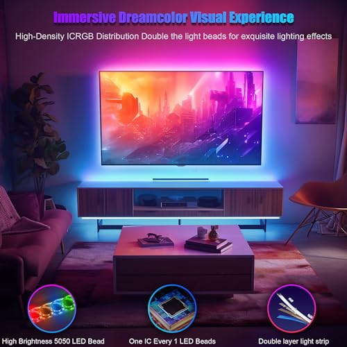 PANGTON VILLA LED Lights fot TV 65-75 Inch, 16.4FT ICRGB TV LED Backlight Kit Work with APP & Remote Control, Music Sync TV LED Lights, TV Lights Behind, USB Powered