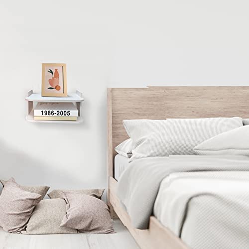 THUMEYE Floating Nightstand for Bedrooms, 7.5'' D x 11.8'' W x 5.9'' H, Punching-Free, Small Floating Wall Mounted Bedside Table, Hanging Shelf, White