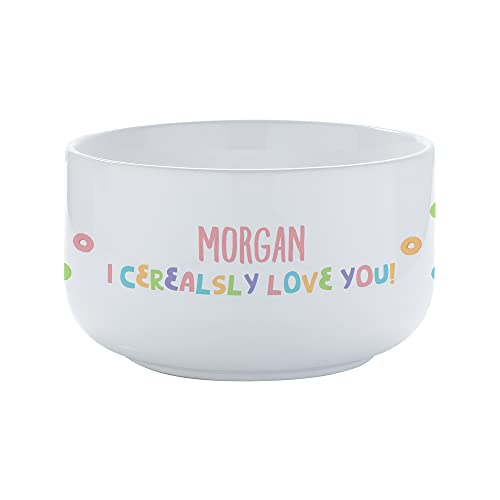 Personalization Universe I Cerealsly Love You 14oz Kids Cereal Bowl - Customizable, Dishwasher and Microwave Safe, Chip-Resistant Stoneware Bowl Perfect for Cereal, Soup, Snacks and More