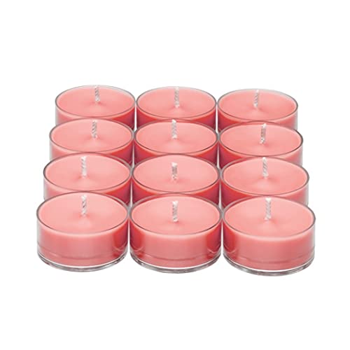 PartyLite Tealight Candles, Fragranced Colored Wax with Clear Container, 12 Pack Tea Lights, Made in The USA (Rose Vetiver)