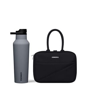 corkcicle lunch box and canteen bundle baldwin boxer cooler lunch box - black neoprene; 20 oz sport canteen - hammerhead grey