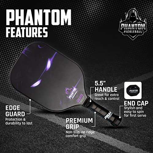 Phantom Goliath 16mm Carbon Fiber Elongated Body Pickleball Paddles - Max Grit and Spin - USAPA Approved – Pickleball Rackets - Pickle-Ball Equipment with Polypropylene Core – Lightweight (Purple)