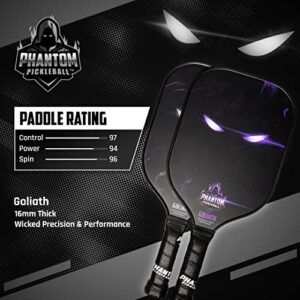 Phantom Goliath 16mm Carbon Fiber Elongated Body Pickleball Paddles - Max Grit and Spin - USAPA Approved – Pickleball Rackets - Pickle-Ball Equipment with Polypropylene Core – Lightweight (Purple)