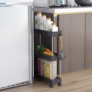 Slim Rolling Storage Cart for Bathroom Organizer,Laundry Room,3 Tier Mobile Utility Cart for Kitchen, Office, Narrow Places