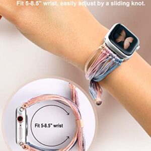 JR.DM Boho Watch Band, Compatible with Apple Watch Band 8/SE/7/6/5/4/3/2/1 38mm 40mm 41mm for Girls Women 40mm-Women-Band Christmas Gift, Handmade Bracelets Hippie String Art (Afterglow)