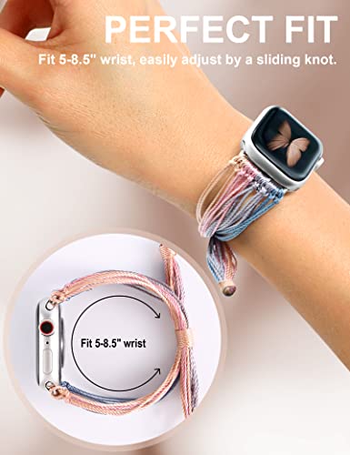 JR.DM Boho Watch Band, Compatible with Apple Watch Band 8/SE/7/6/5/4/3/2/1 38mm 40mm 41mm for Girls Women 40mm-Women-Band Christmas Gift, Handmade Bracelets Hippie String Art (Afterglow)