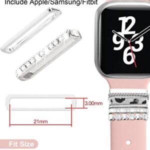 JR.DM 13 Pieces Silver Watch Band Charms with 10-Pcs Decorative Rings Loops & 3-Pcs Classic Clasp, Compatible with Apple Watch 38mm 40mm 41mm 42mm 44mm 45mm Metal Diamond Sliding Strap Accessories for iWatch Series 9 8 7 6 5 4 3 2 1 (No Watch Band)