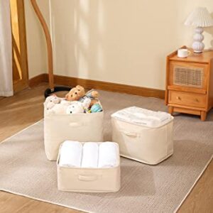 YONBEN Decorative Basket Rectangular Fabric Storage Bin Organizer Basket with Handles for Clothes Storage (13.7 x 13.7 x 6.2, Beige)