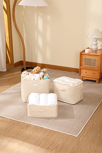 YONBEN Decorative Basket Rectangular Fabric Storage Bin Organizer Basket with Handles for Clothes Storage (13.7 x 13.7 x 6.2, Beige)