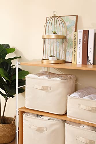 YONBEN Decorative Basket Rectangular Fabric Storage Bin Organizer Basket with Handles for Clothes Storage (13.7 x 13.7 x 6.2, Beige)