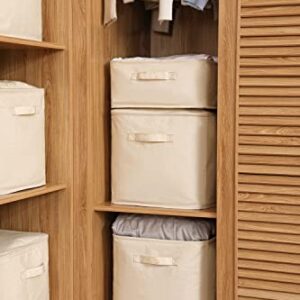 YONBEN Decorative Basket Rectangular Fabric Storage Bin Organizer Basket with Handles for Clothes Storage (13.7 x 13.7 x 6.2, Beige)