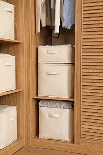 YONBEN Decorative Basket Rectangular Fabric Storage Bin Organizer Basket with Handles for Clothes Storage (13.7 x 13.7 x 6.2, Beige)