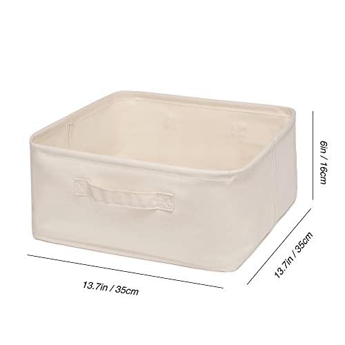 YONBEN Decorative Basket Rectangular Fabric Storage Bin Organizer Basket with Handles for Clothes Storage (13.7 x 13.7 x 6.2, Beige)