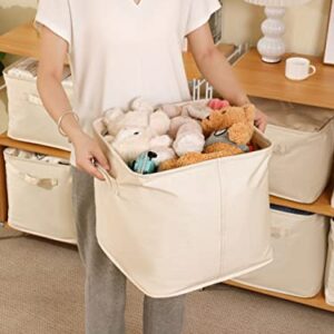 YONBEN Decorative Basket Rectangular Fabric Storage Bin Organizer Basket with Handles for Clothes Storage (13.7 x 13.7 x 6.2, Beige)