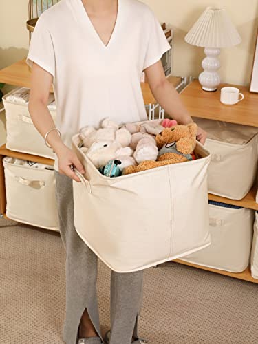 YONBEN Decorative Basket Rectangular Fabric Storage Bin Organizer Basket with Handles for Clothes Storage (13.7 x 13.7 x 6.2, Beige)