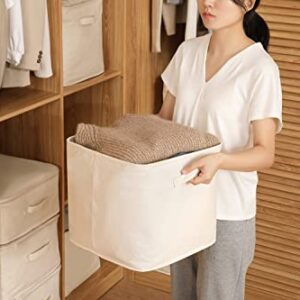 YONBEN Decorative Basket Rectangular Fabric Storage Bin Organizer Basket with Handles for Clothes Storage (13.7 x 13.7 x 6.2, Beige)