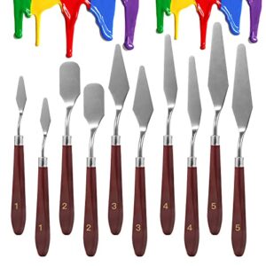 10pcs palette knife, stainless steel painting knife set, flexible spatula pallet knife, metal artist knives, oil painting accessories color mixing scraper for oil, canvas, acrylic painting by cualork