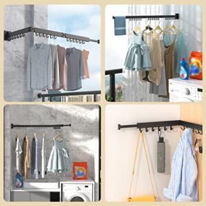 BONYCUST 3 Fold Retractable Clothes Drying Rack, Wall Mounted Clothes Hanger Collapsible for Balcony, Bathroom, Patio,Laundry (Black)