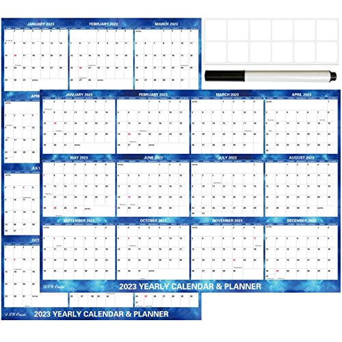 32" x 48" 2023 Wall Calendar Dry Erase - Large Blue Starry Sky Calendar Wet & Dry Erasable Laminated 12 Month Annual Yearly Planner, Reversible, Horizontal/Vertical (2023 Wall Calendar)