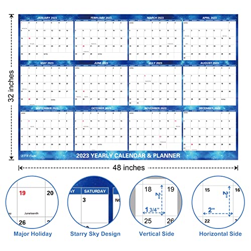 32" x 48" 2023 Wall Calendar Dry Erase - Large Blue Starry Sky Calendar Wet & Dry Erasable Laminated 12 Month Annual Yearly Planner, Reversible, Horizontal/Vertical (2023 Wall Calendar)