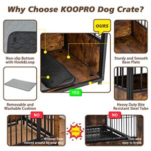 KOOPRO 40 Inch Dog Crate Furniture with Cushion for Large Medium Dogs, Wooden Heavy Duty Dog Kennel with Double Doors, Decorative Pet House Dog Cage Side End Table Indoor, Sliding Door Chew-Resistant