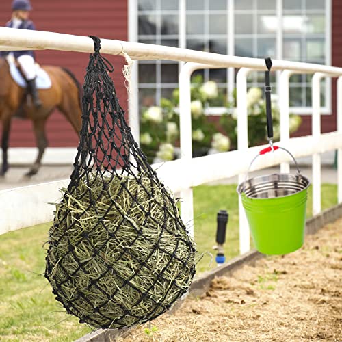 4 Pcs Slow Feed Hay Feeder for Horses, 2 x 2 Holes 40 Inch Length Goat Feed Hay Net Adjustable Nylon Hanging Strap Hay Bags for Horses Feed, Trailer and Stall, Reduce Waste, Black