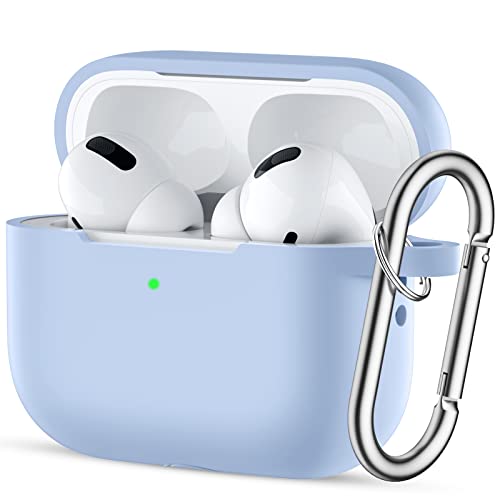 SNBLK Case, Silicone Protective Cover Skin with Keychain Compatible with Apple AirPods Pro 2nd/1st Generation(2022 /2019) Case, Front LED Visible, Sky Blue