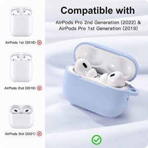 SNBLK Case, Silicone Protective Cover Skin with Keychain Compatible with Apple AirPods Pro 2nd/1st Generation(2022 /2019) Case, Front LED Visible, Sky Blue