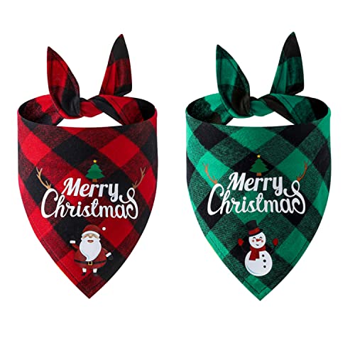 Christmas Dog Bandanas Scarf Classic Buffalo Plaid Pets Bandana Triangle Bibs Kerchief 2 Pack Merry Christmas Costume Accessories Decoration for Small Medium Large Dogs Cat Puppy Holiday Bandana